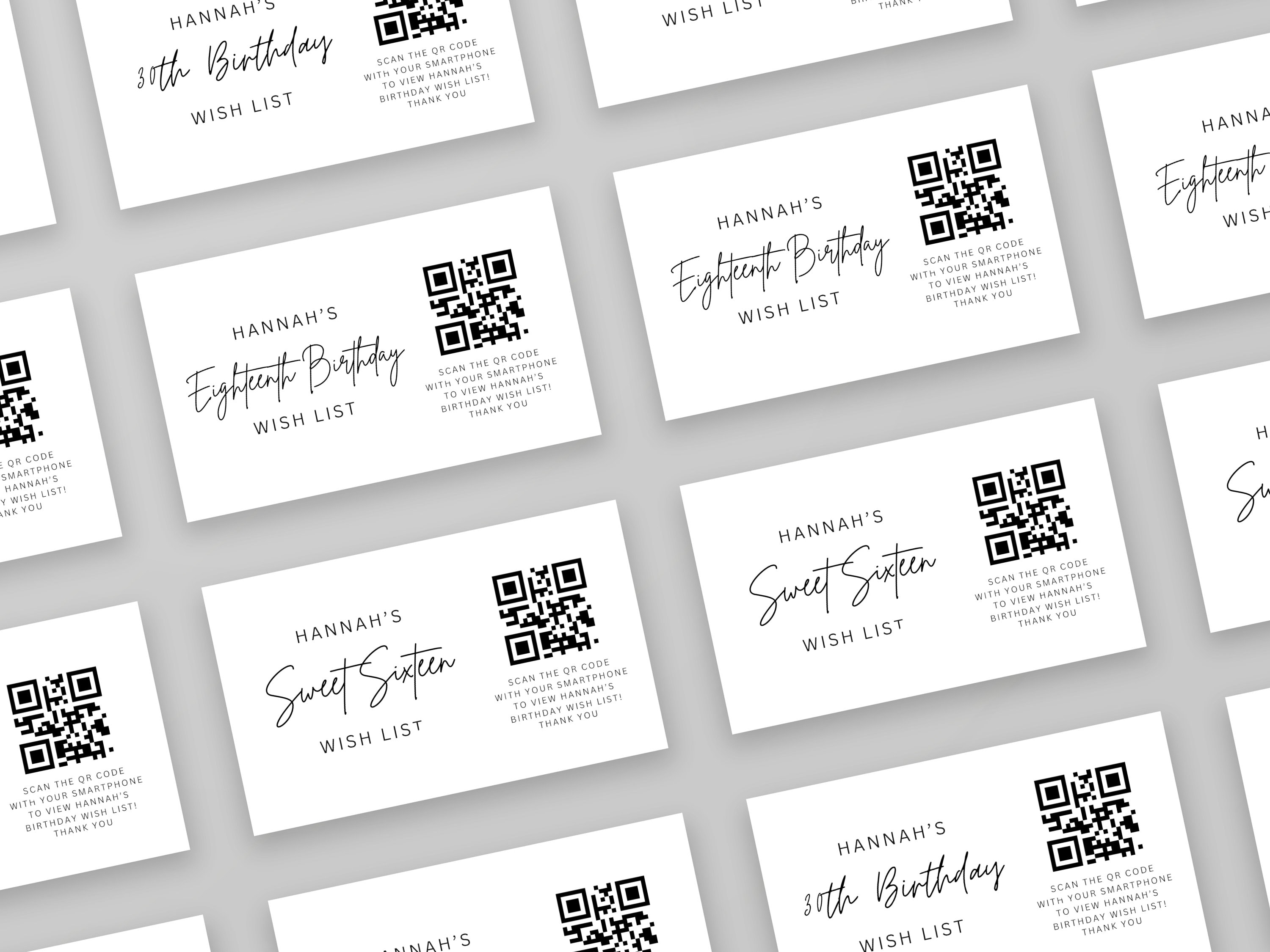 Wish List QR Code Card, Birthday Invitation Insert Card, Birthday Wish ...
