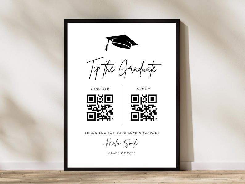 Tip the Graduate Sign: Venmo & Cash App QR Code (canva Template ...