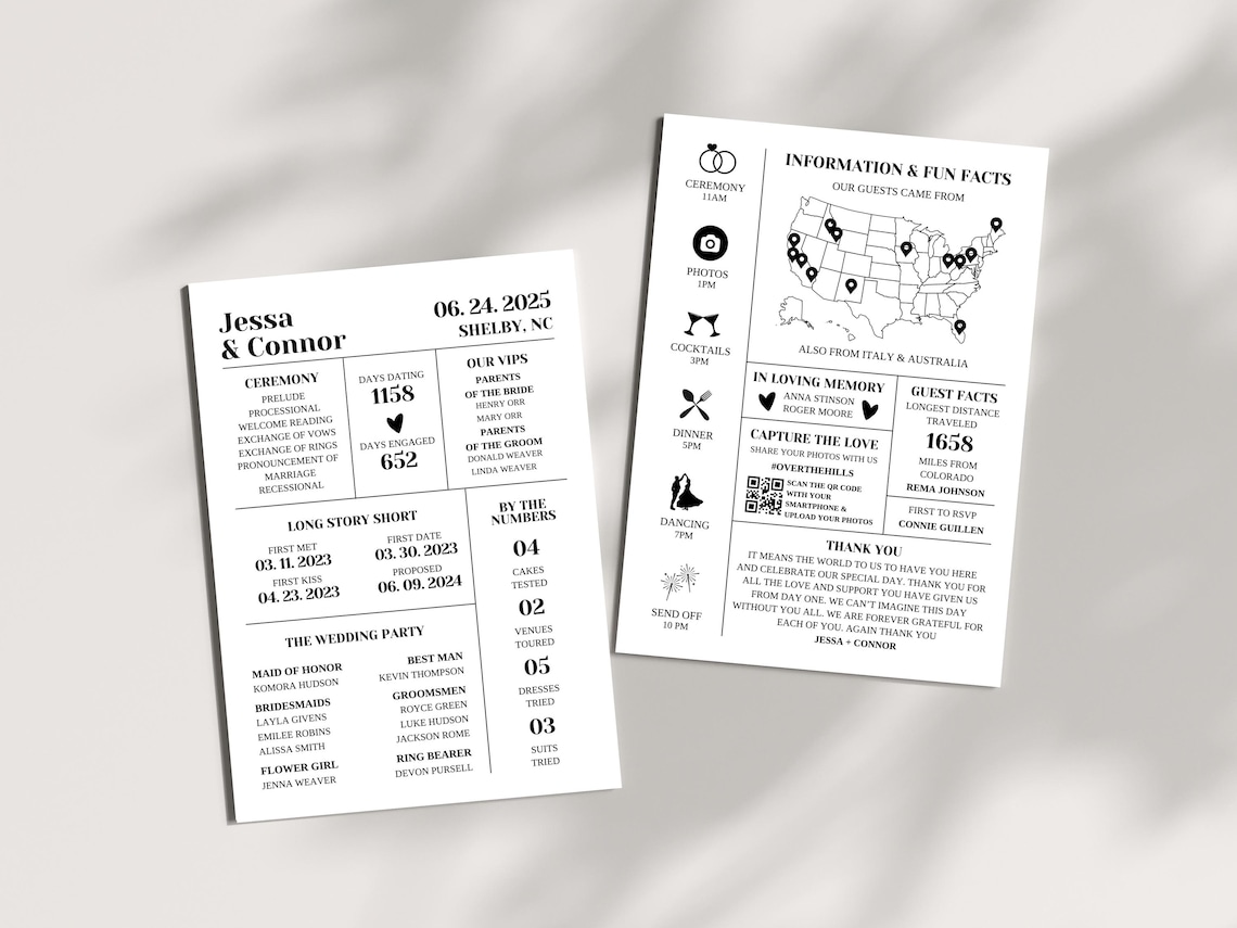 Wedding Infographic Program Template: Fun Facts, Canva (instant ...