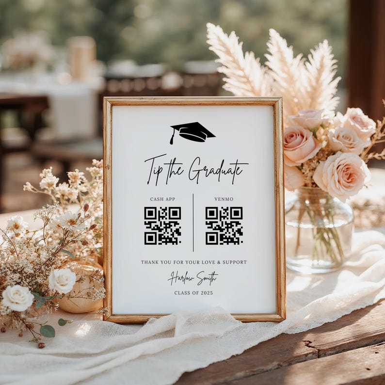 Tip the Graduate Sign: Venmo & Cash App QR Code (canva Template ...