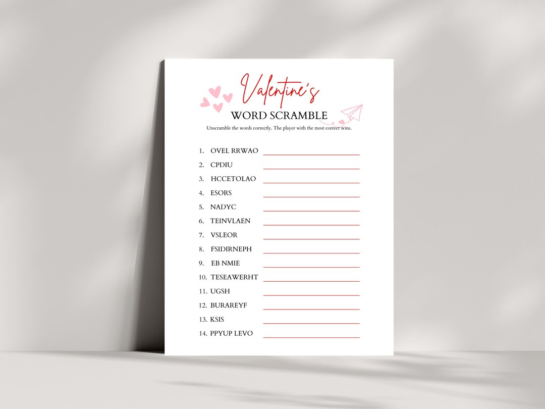 Valentine's Day Word Scramble Game: Fun Printable Puzzle (instant ...