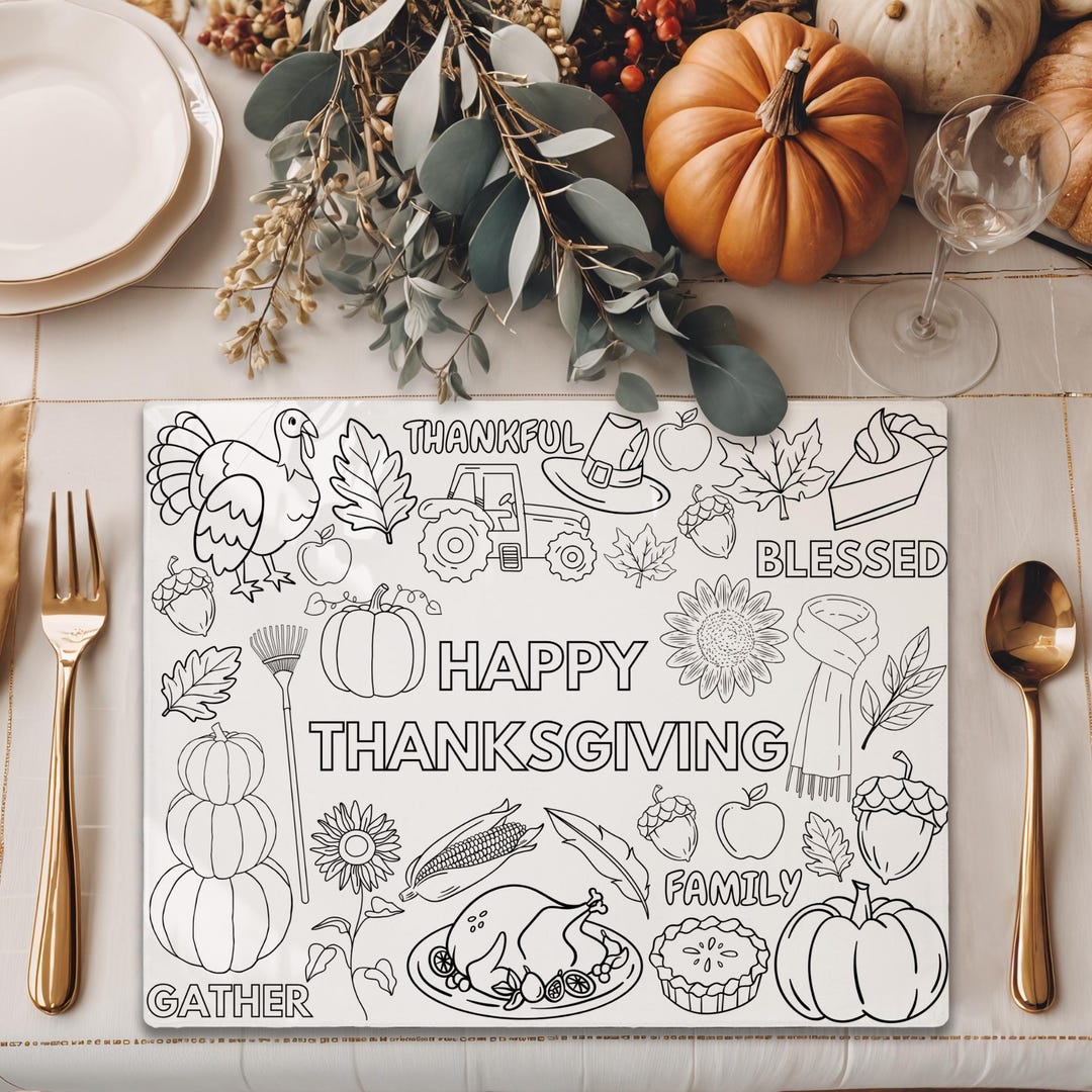 Thanksgiving Coloring Placemat: Kids Activity Sheet (instant Download ...