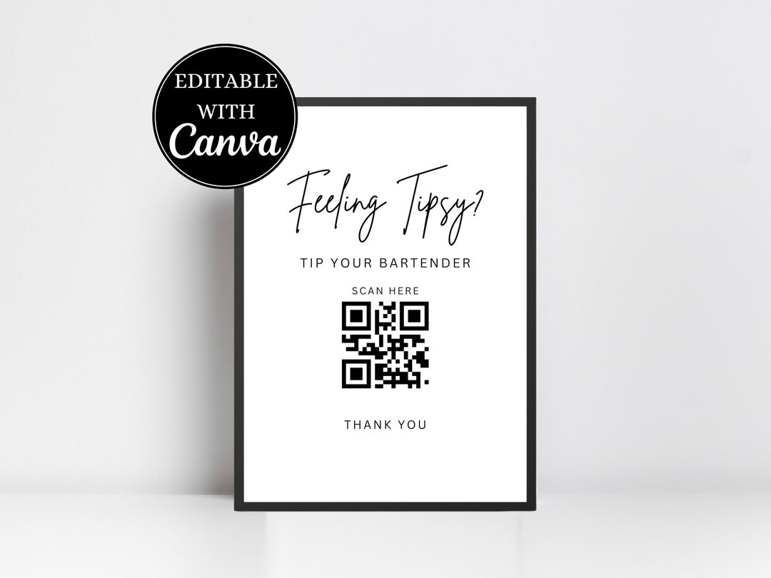 Bartender Tip Jar Sign: Editable QR Code Canva Template (digital ...