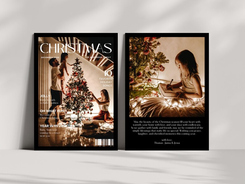 Black Magazine Cover Christmas Card Template | Modern Holiday Photo ...