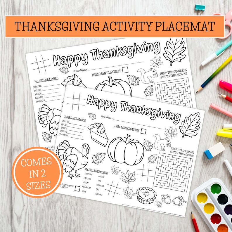 Thanksgiving Coloring Placemat, Activities for Kids, Thanksgiving ...