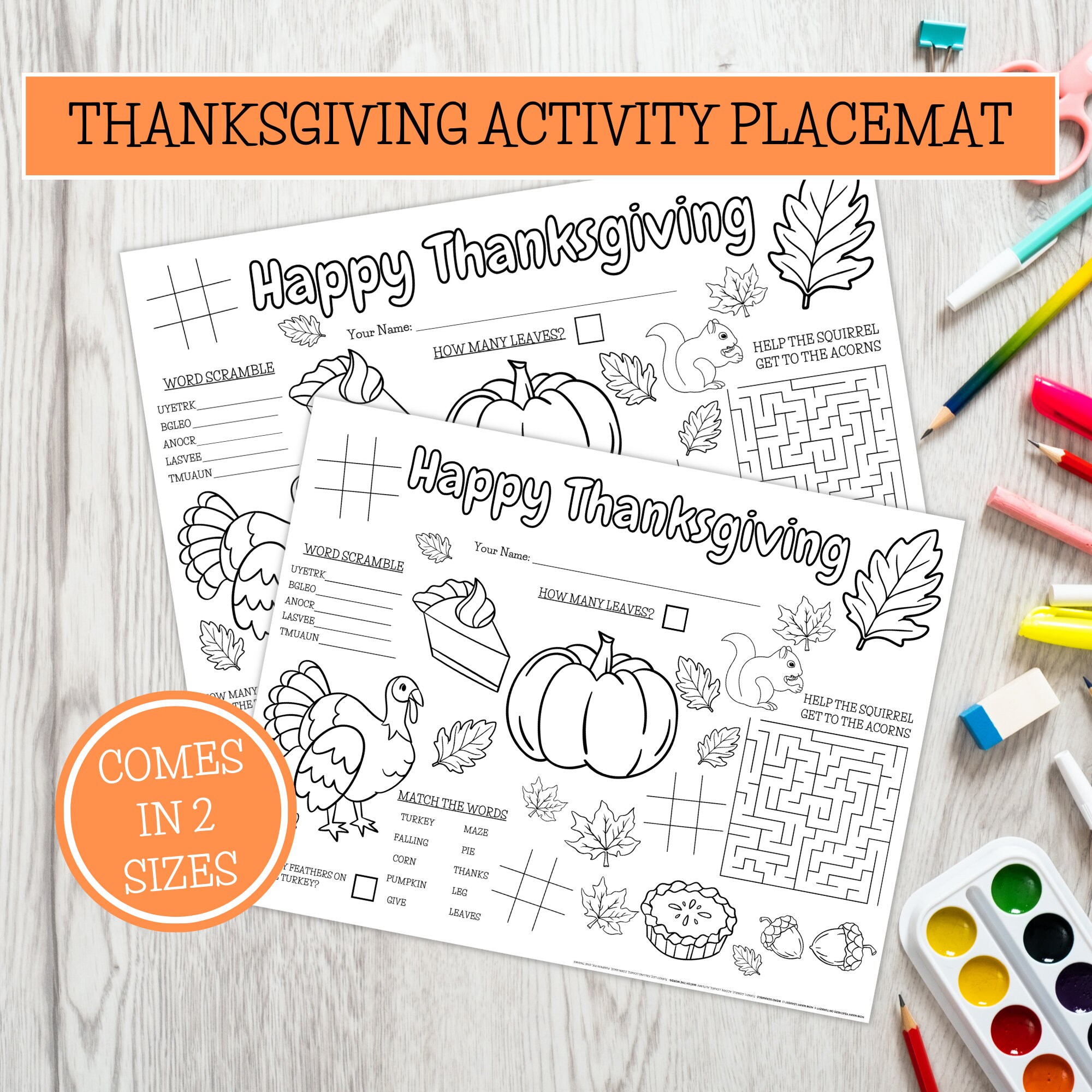 Thanksgiving Coloring Placemat, Activities for Kids, Thanksgiving ...