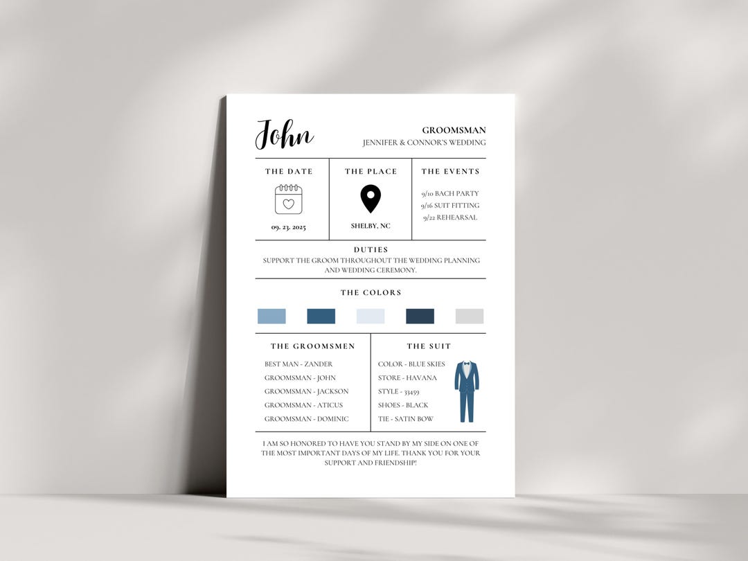 Groomsman Info Card Template, Best Man Proposal, Bridal Party ...