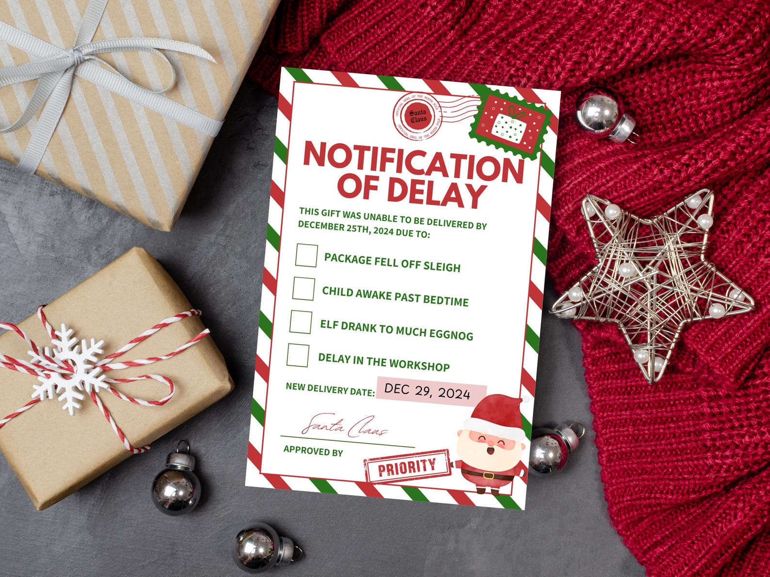 Notification of Delay Label Template, Late Christmas Gift Label, Santa ...