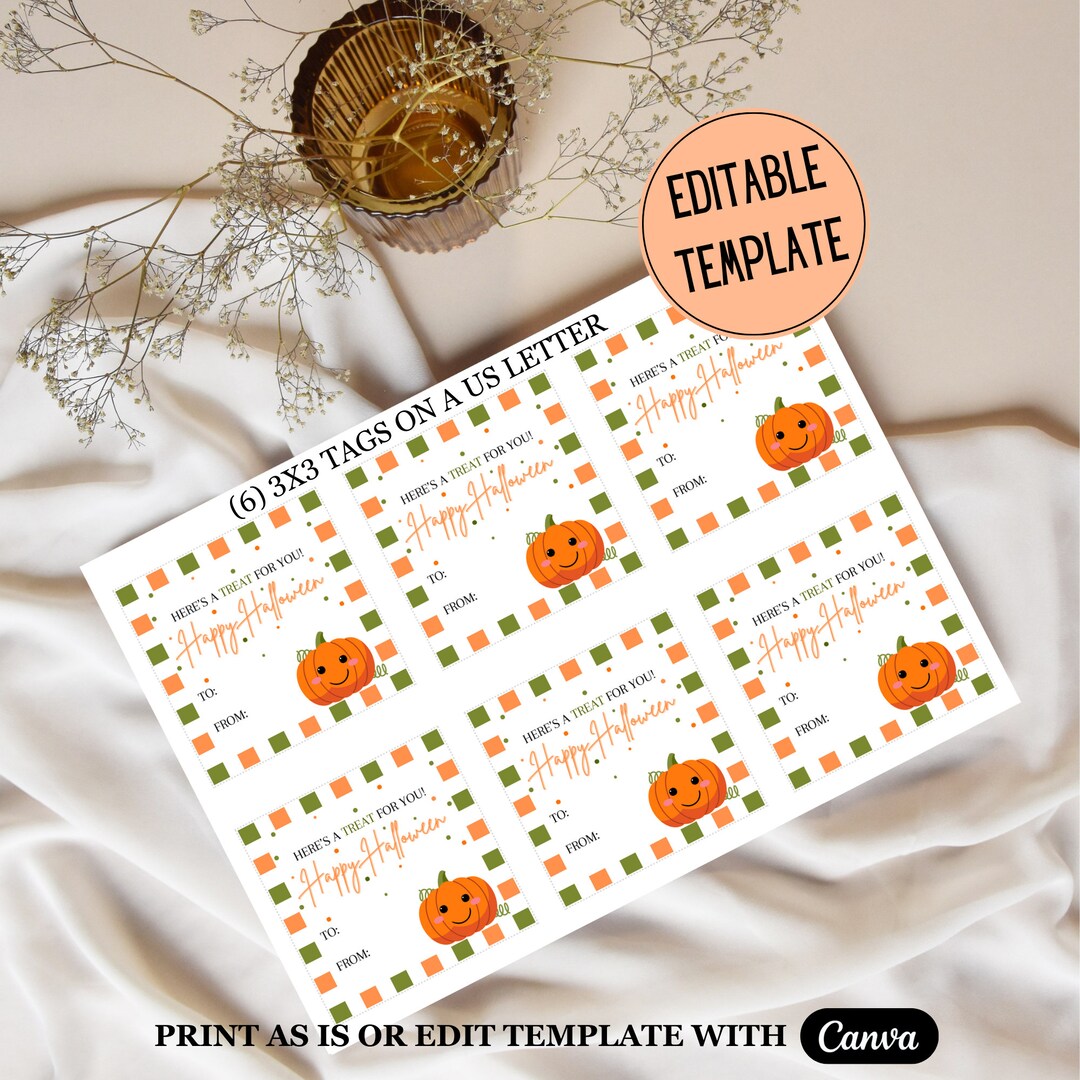 Happy Halloween Tag, Editable Template, Printable Gift Tags, Kids ...