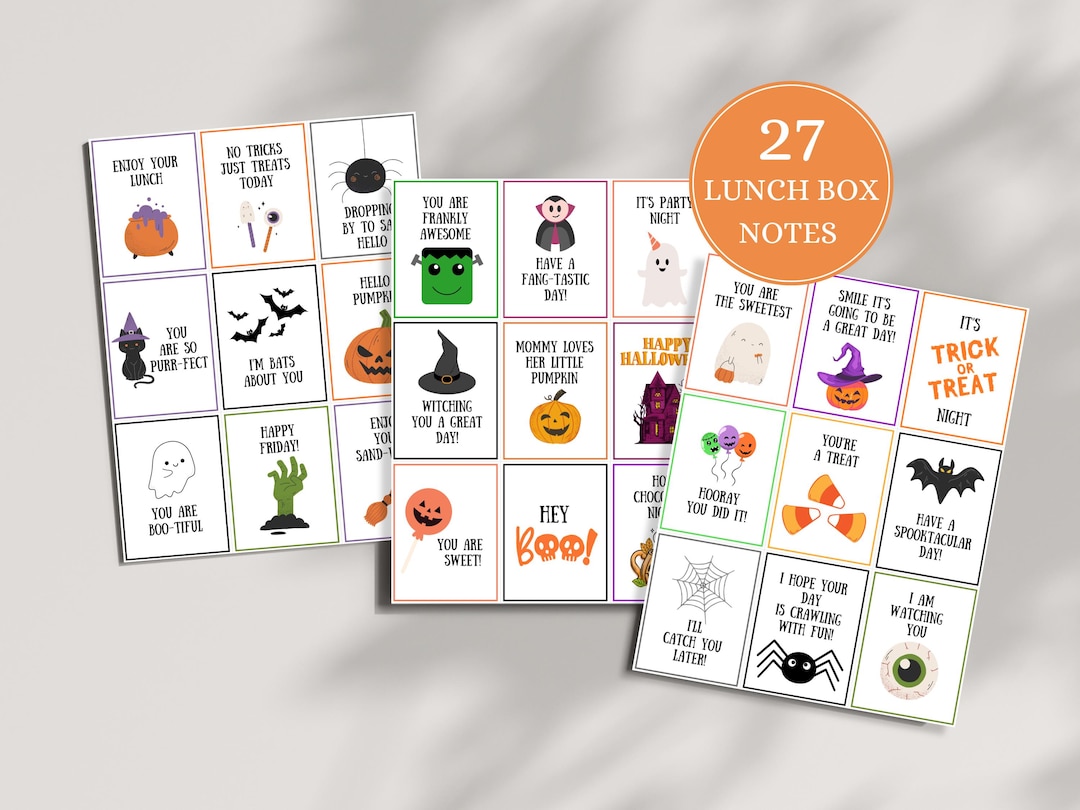 Halloween Lunch Box Notes, Printable Lunch Notes for Kids, Cute ...