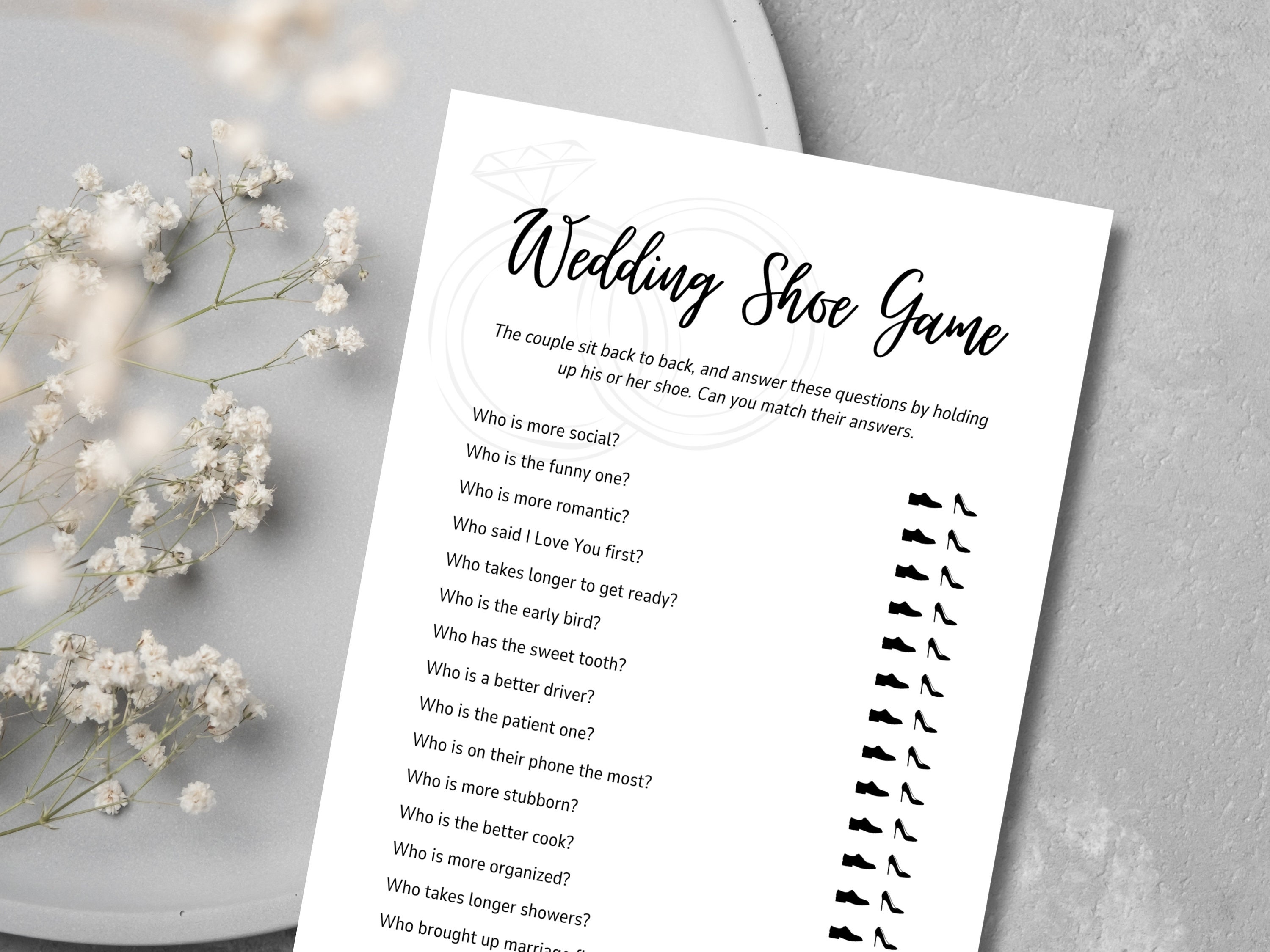 Wedding Shoe Game, Printable Wedding Trivia Game, Party Favors, Games ...