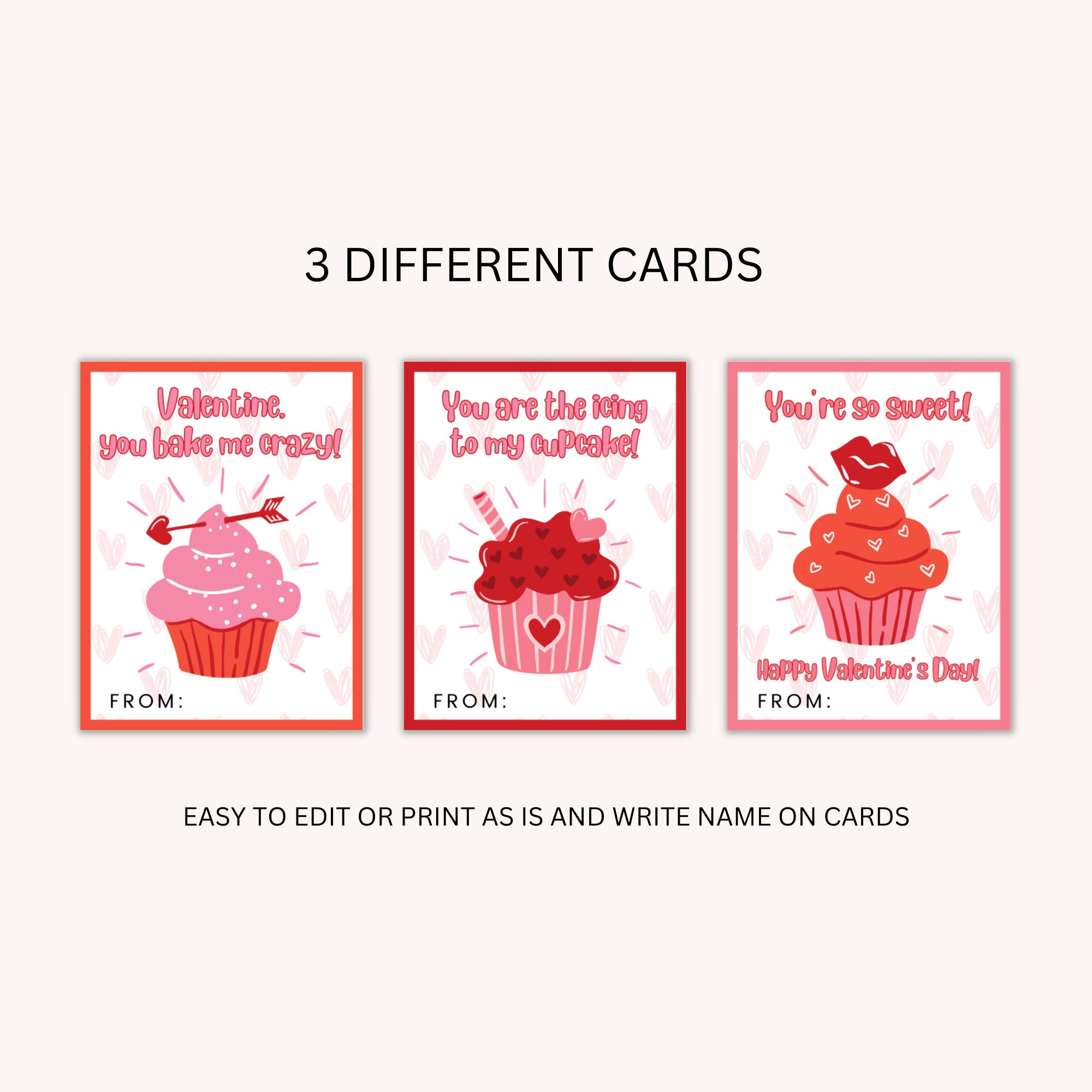 Cupcake Valentine Cards for Kids, Printable Valentines Day Cards ...