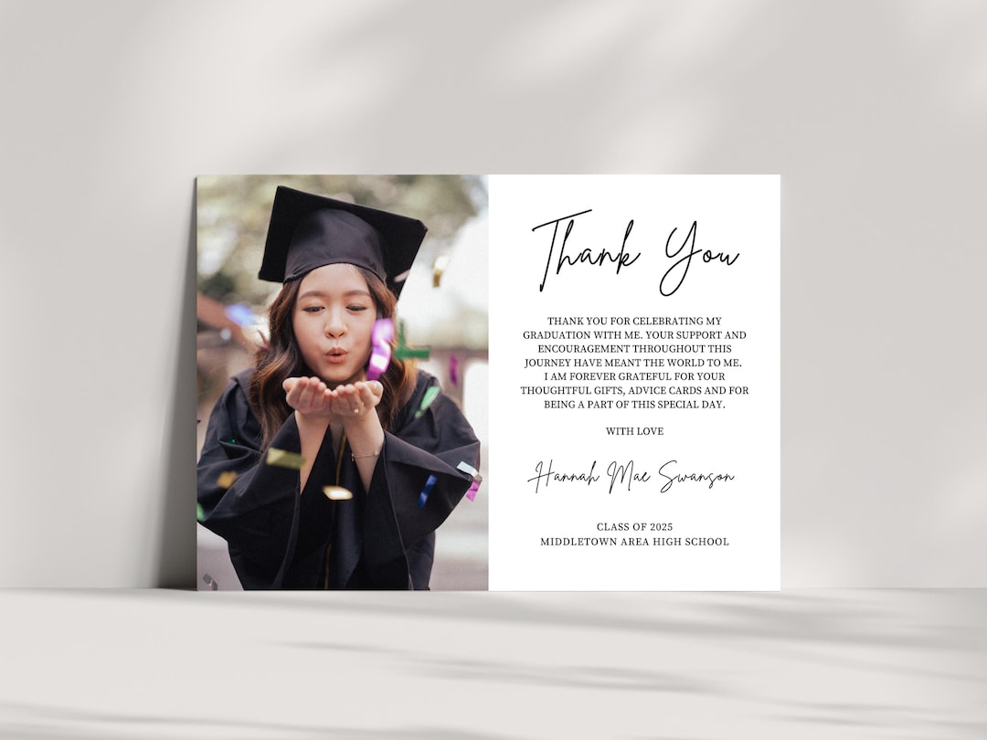 Graduation Photo Thank You Card Template, Personalized Grad Card ...