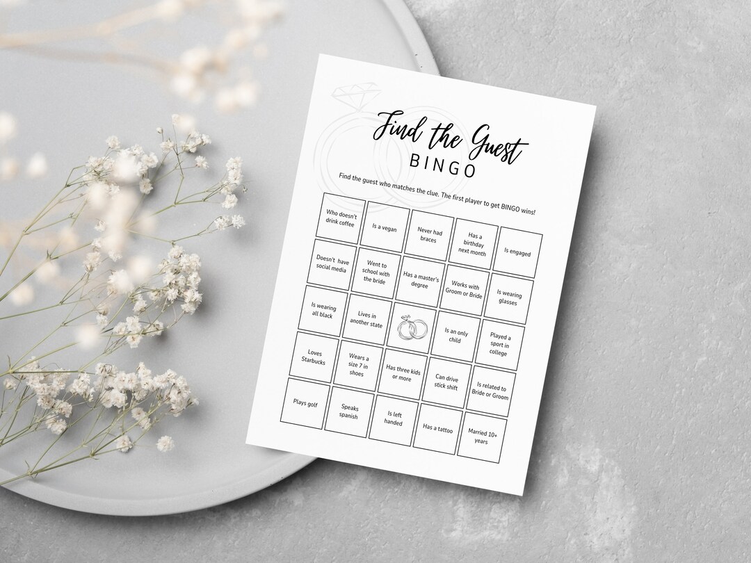 Find the Guest Bingo, Wedding Bingo Game, Wedding Reception Ice Breaker ...