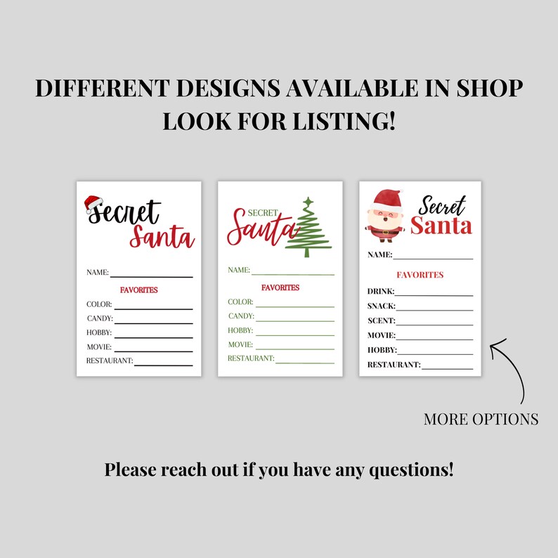 Printable Secret Santa Questionnaire, Christmas Wish List, Office Gift ...