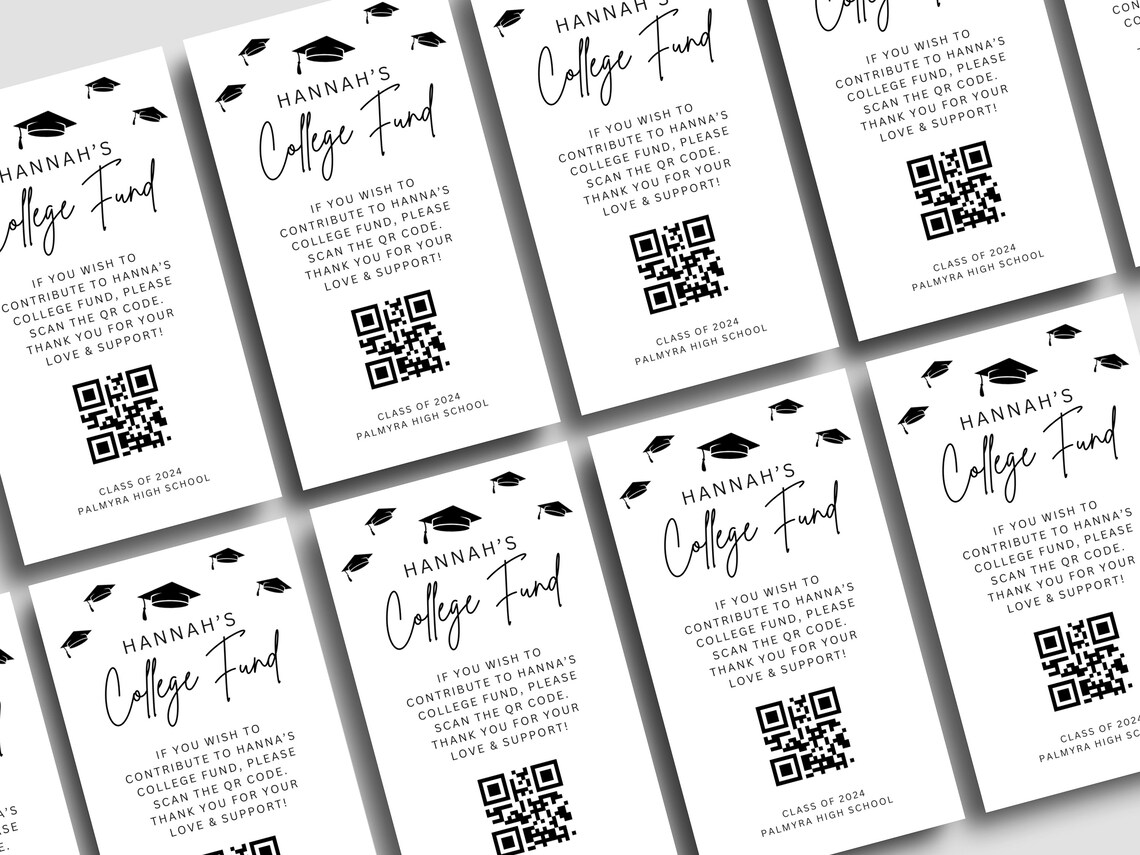 College Fund QR Code Insert Card, Graduation Invitation Insert ...