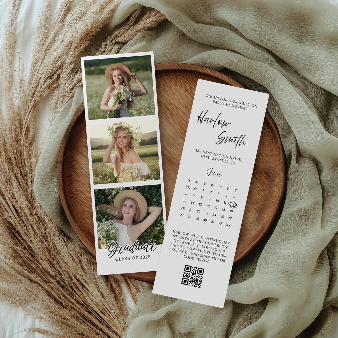 Graduation Photo Strip With QR Code, Grad Announcement Template, Class ...