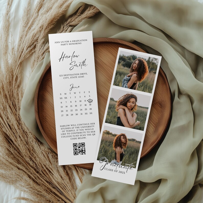 Photo Strip Grad Announcement, College Fund QR Code, Graduation Party ...