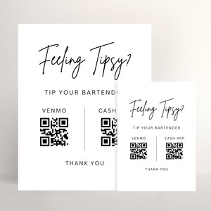 Bartender QR Code Tip Sign Template, Virtual Tips Sign, Venmo and Cash ...