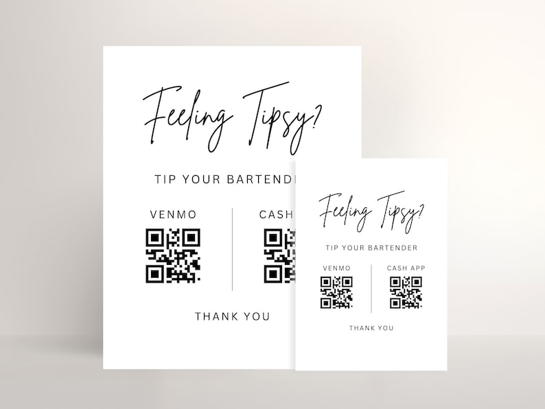 Bartender QR Code Tip Sign Template, Virtual Tips Sign, Venmo and Cash ...