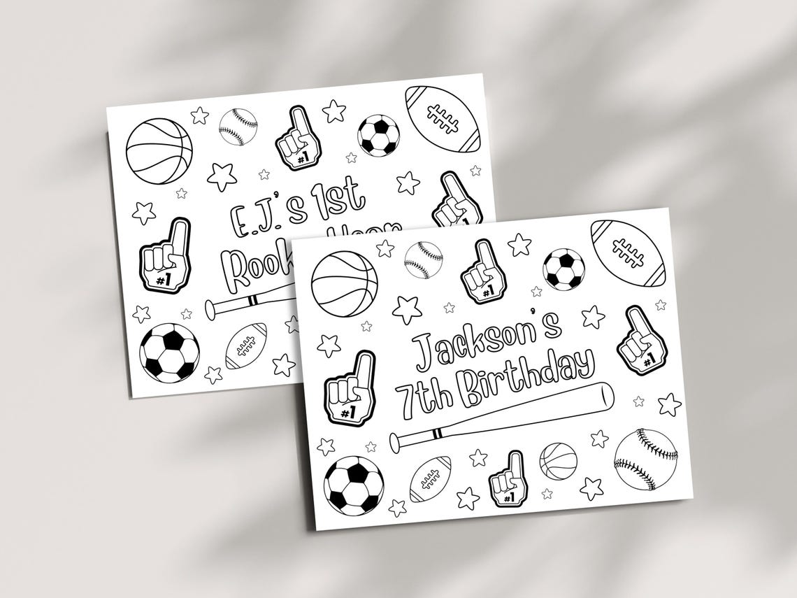 Sports Birthday Activity Sheet, Personalized Sports Coloring Placemat ...