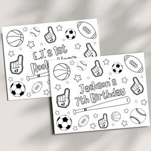 Sports Birthday Activity Sheet, Personalized Sports Coloring Placemat ...