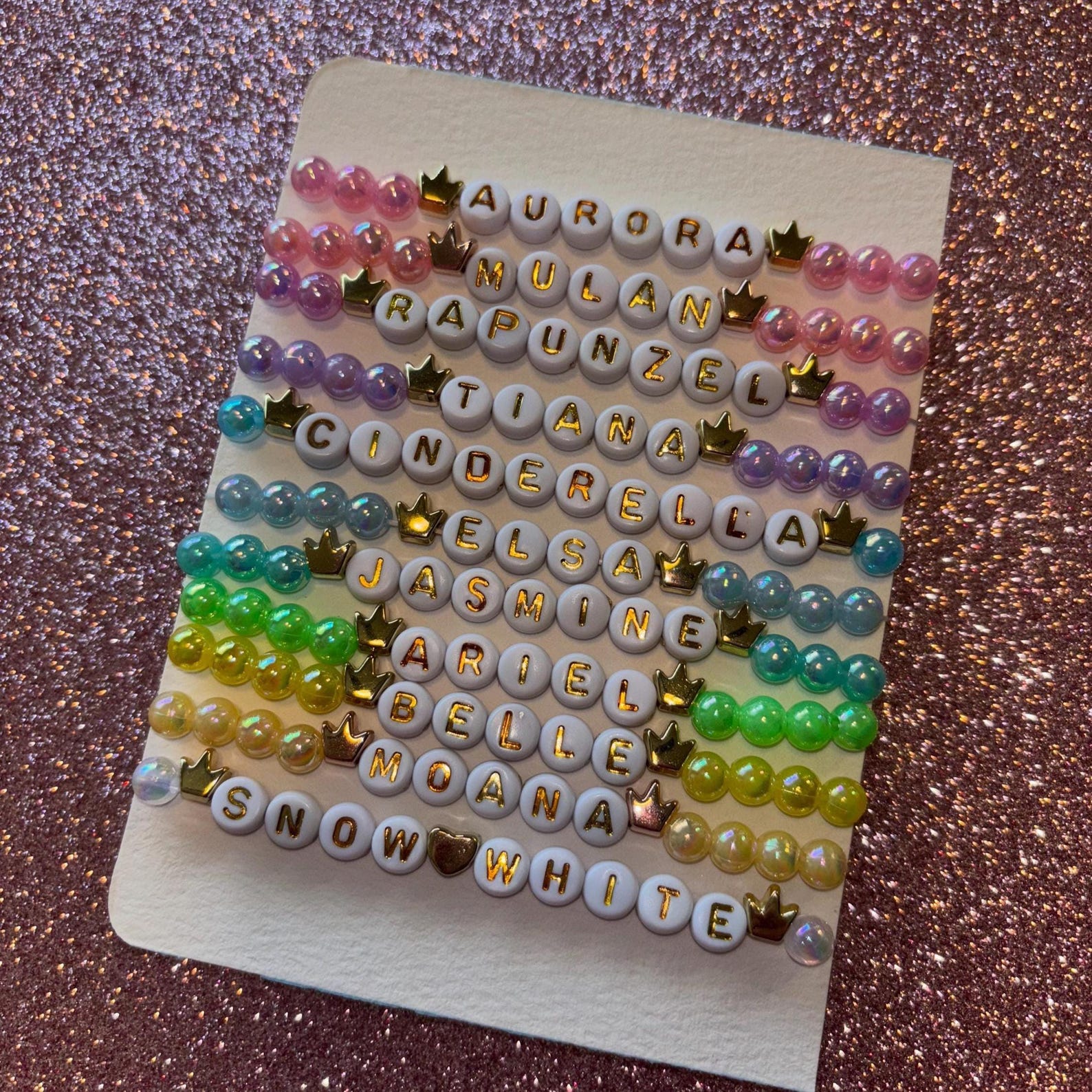 Disney Princess Inspired Crown Bead Bracelets With Colorful Beads ...
