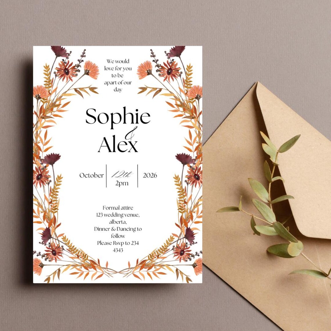 Fall Colors Wedding Invitation Fall Colored Wedding Invitation Modern ...