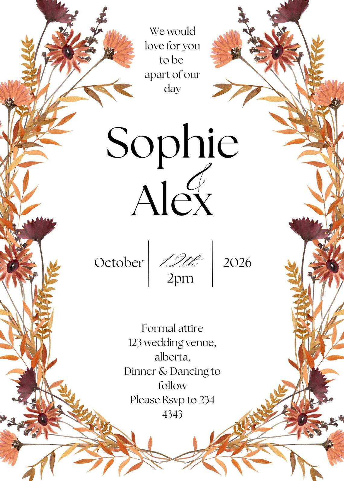 Fall Colors Wedding Invitation Fall Colored Wedding Invitation Modern ...