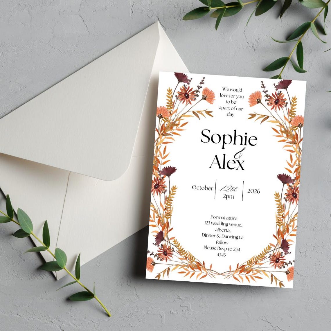 Fall Colors Wedding Invitation Fall Colored Wedding Invitation Modern ...