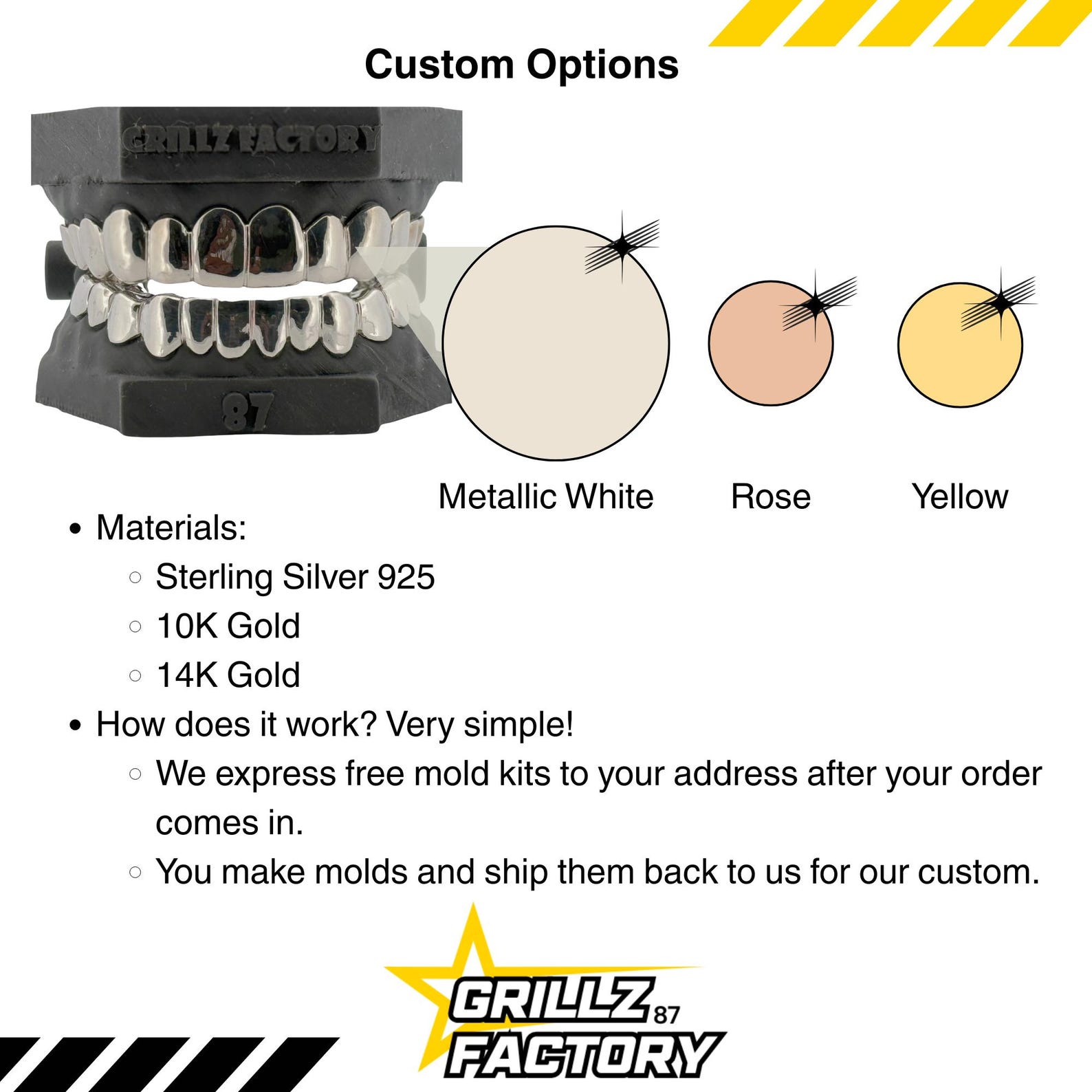 Winter White Gold Grillz: Metallic Finish, Free Mold Kit - Etsy