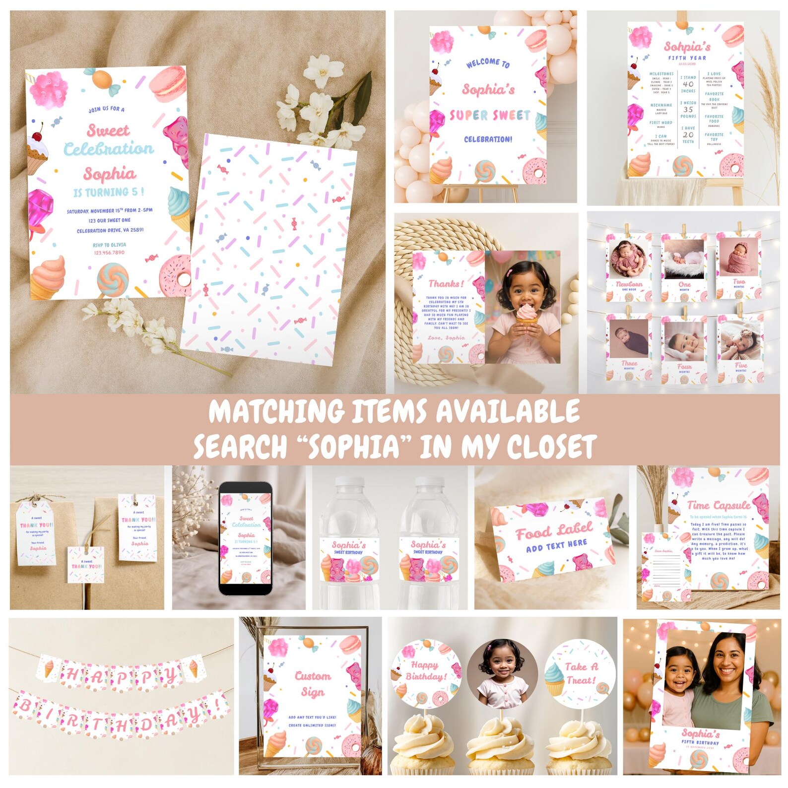 Sweet Party Favor Tags Editable Template | Candy Birthday Thank You ...