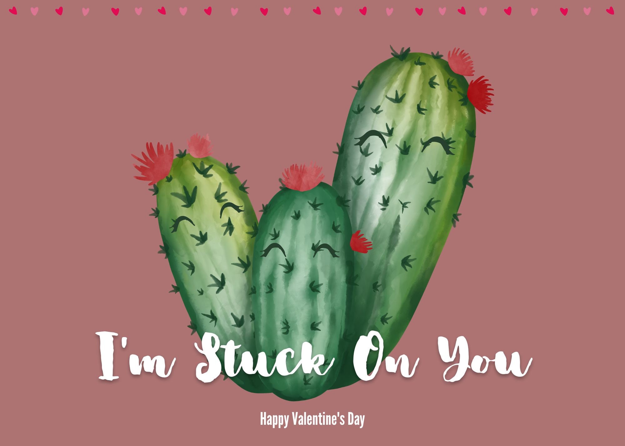 Cactus Valentine's Day Card - I'm Stuck on You, Funny Pun Greeting Card ...