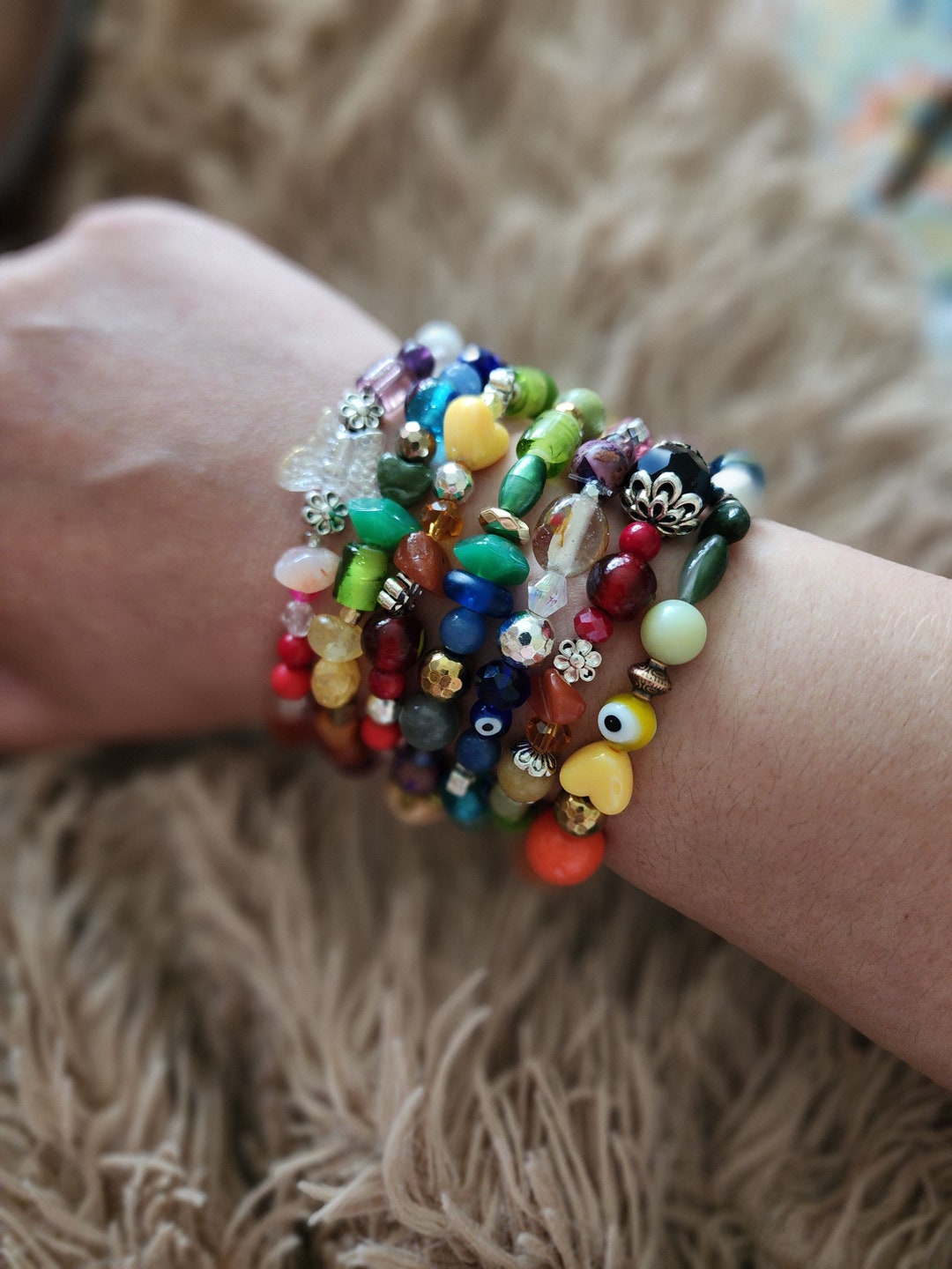 Funky, Eclectic, Unique, One-of-a-kind Colorful Rainbow Confetti Beaded ...