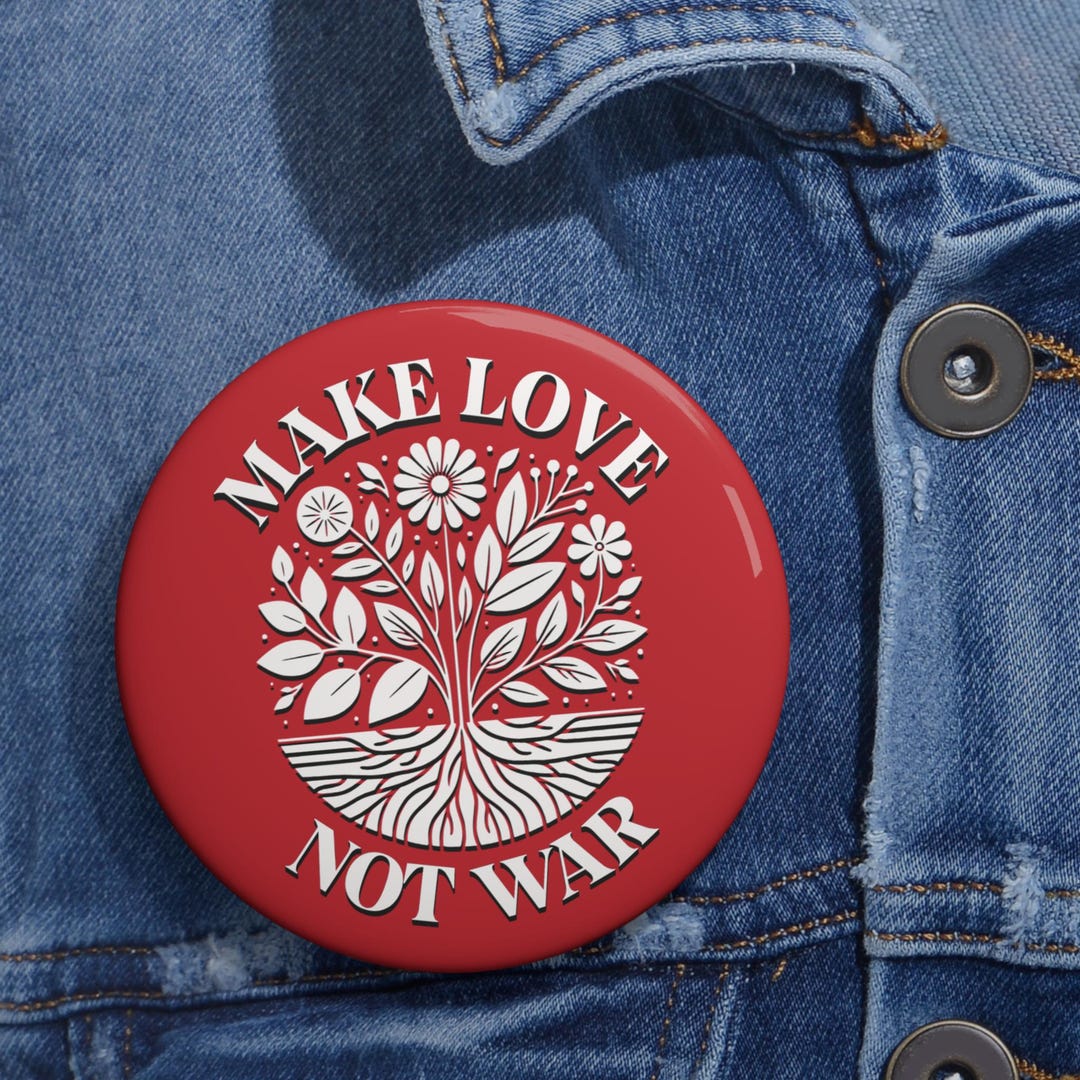 Botanical Emblem Custom Pin Button, Peace Power Presence Badge, Love ...