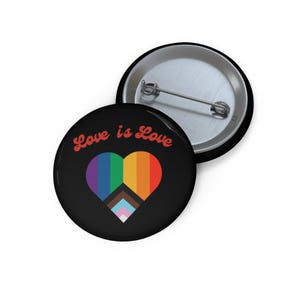 Love is Love Pride Button | Rainbow Heart LGBTQ Pin | Black Background ...