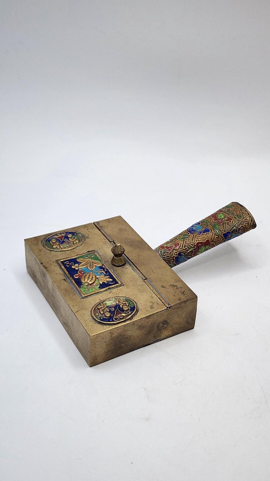 Vintage Chinese Brass Enameled Silent Butler Box With Handle - Etsy