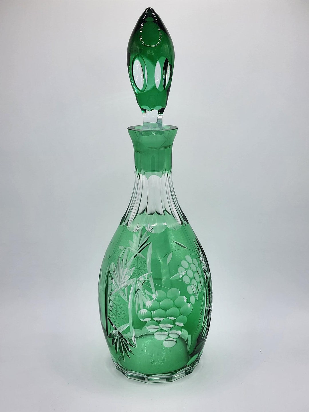 Stunning 13.5" Bohemian Cut Green Lead Crystal Decanter - Etsy