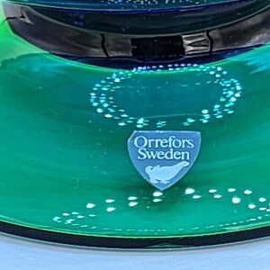 Swedish Orrefors Footed Large Blue Glass Bowl With Green Stem - Etsy