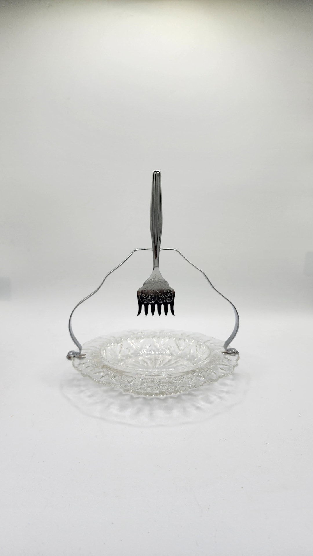 Vintage Sheffield Glass Seafood Serving Dish Dish With Fork- With ...