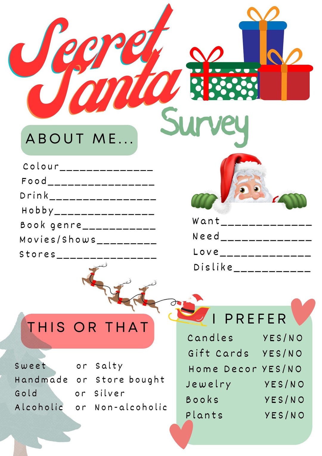 Secret Santa Survey Christmas Survey Santa Survey Survey - Etsy