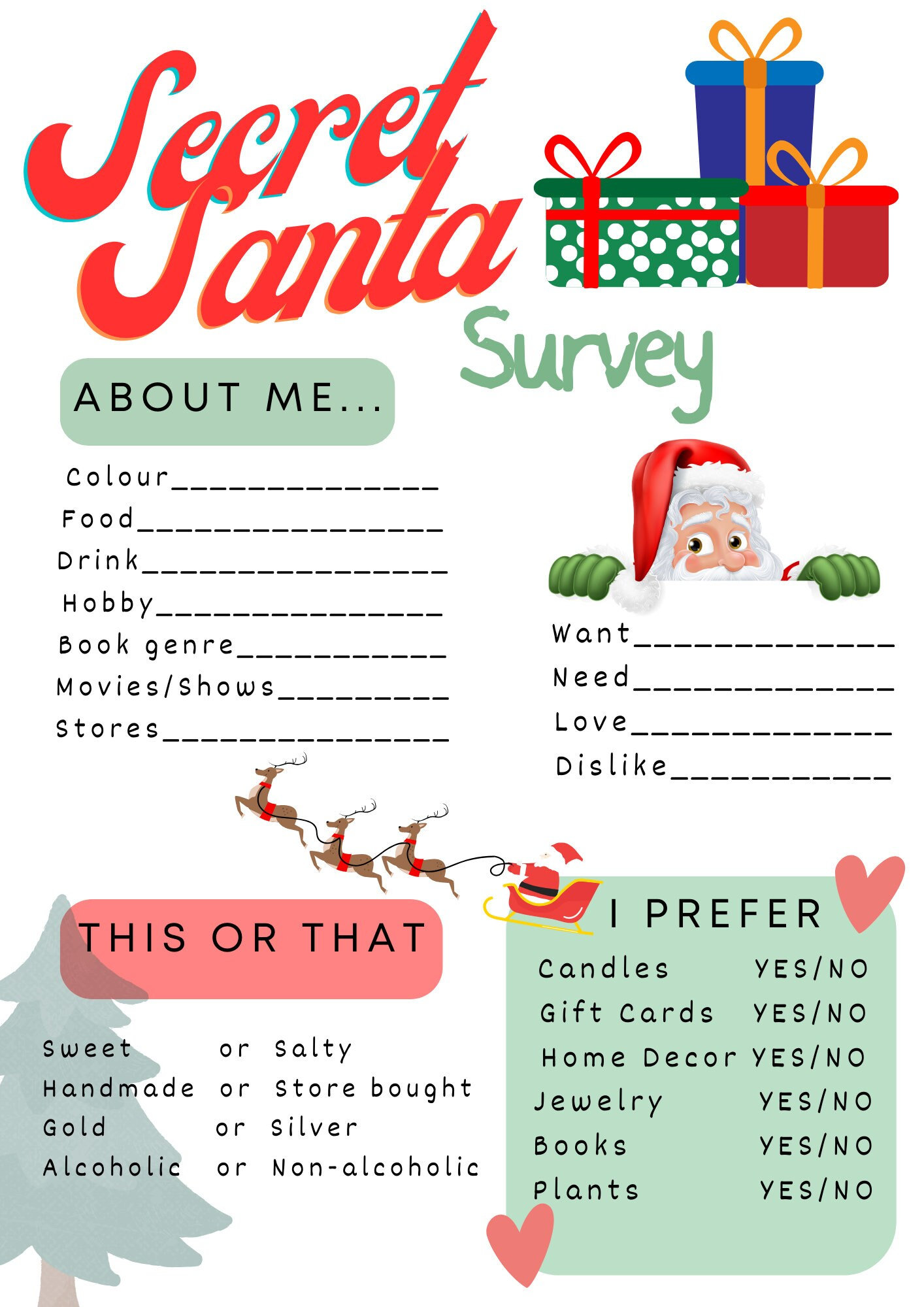 Secret Santa Survey Christmas Survey Santa Survey Survey - Etsy