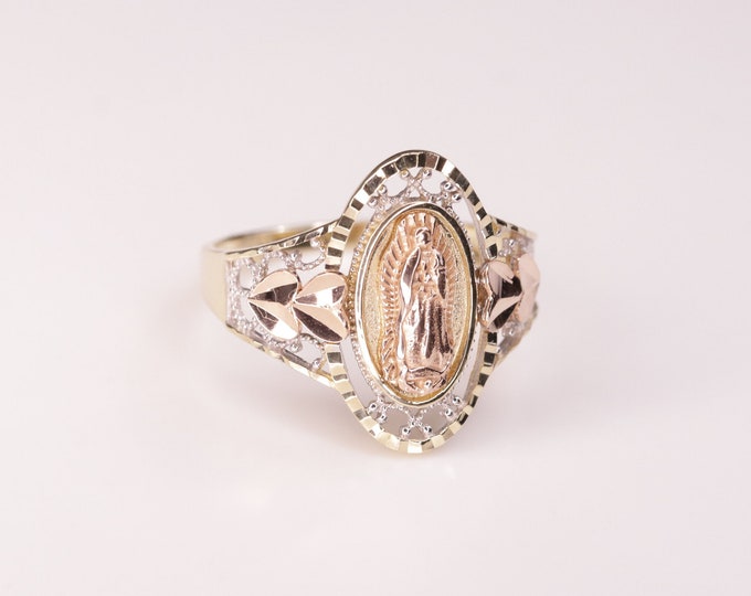 14k Yellow Gold Virgin Mary Heart Ring / Religious Women Ring / 14k ...