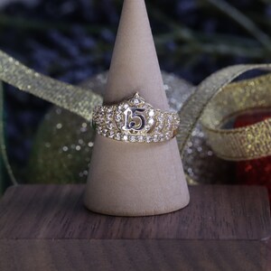 14K Gold Quinceañera Beautiful Crown CZ Ring / 14K Real Gold 15 Años ...