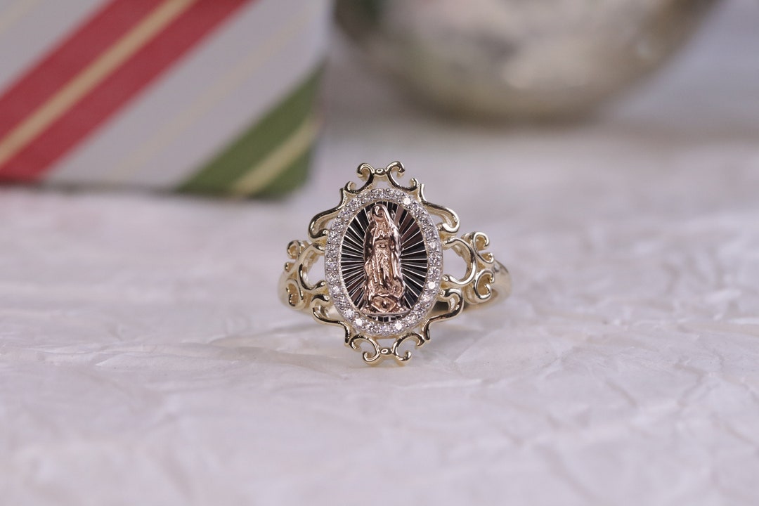 14k Gold Virgin Mary Pray for Us Ring / Religious Women Ring / 14k ...