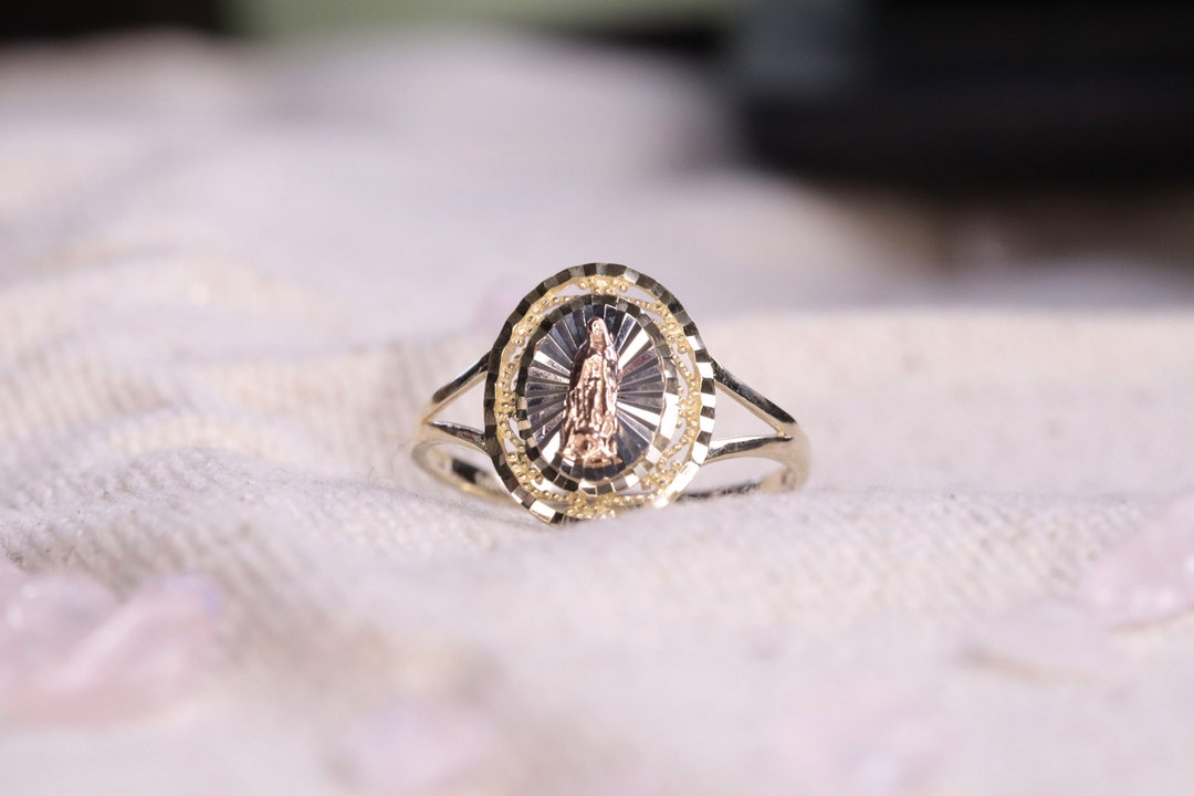 14k Yellow Gold Virgin Mary Special Ring / 14k Gold Religious Ring ...