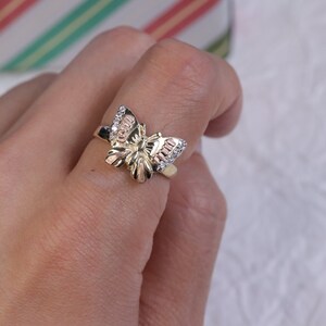 10K Gold Butterfly Tri Color CZ Ring / Elegant Ring / Cute Ring / Cheap ...