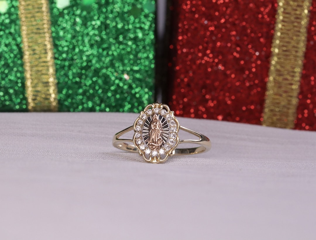 14k Gold Virgin Mary Tiny CZ Elegant Ring for Women / Gift / Religious ...