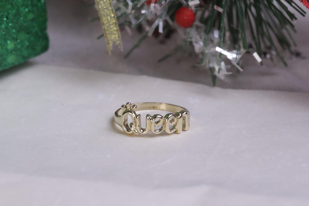 10k Yellow Gold Simple QUEEN Letter Ring / 10K Gold Classic Ring / 10k ...