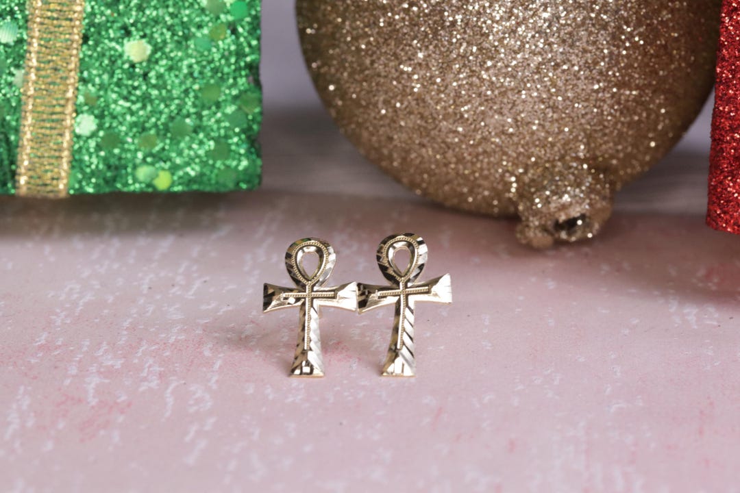 10k Gold Diamond Cut Cross Earrings / 10k Gold Religion Earrings ...